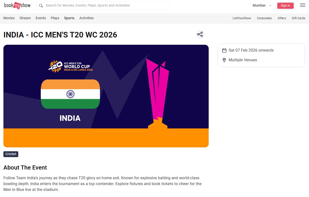 ICC T20 World Cup 2026 Tickets: Fixtures, Prices & Bookings Info