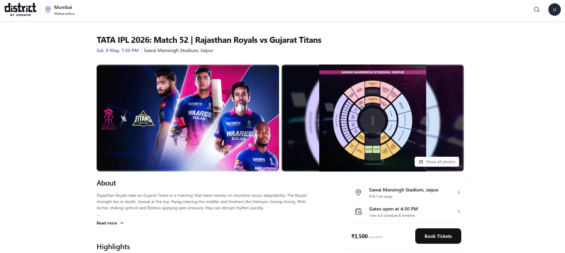 RR vs GT IPL 2026 Match 52 Tickets, Prices & Booking Guide
